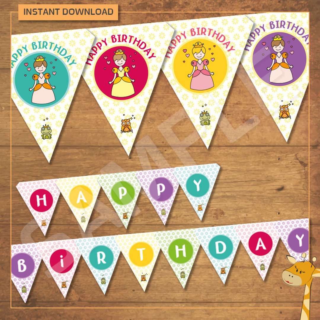 Princess Banner for Birthday Party, Princesses Party, "happy Birthday ...