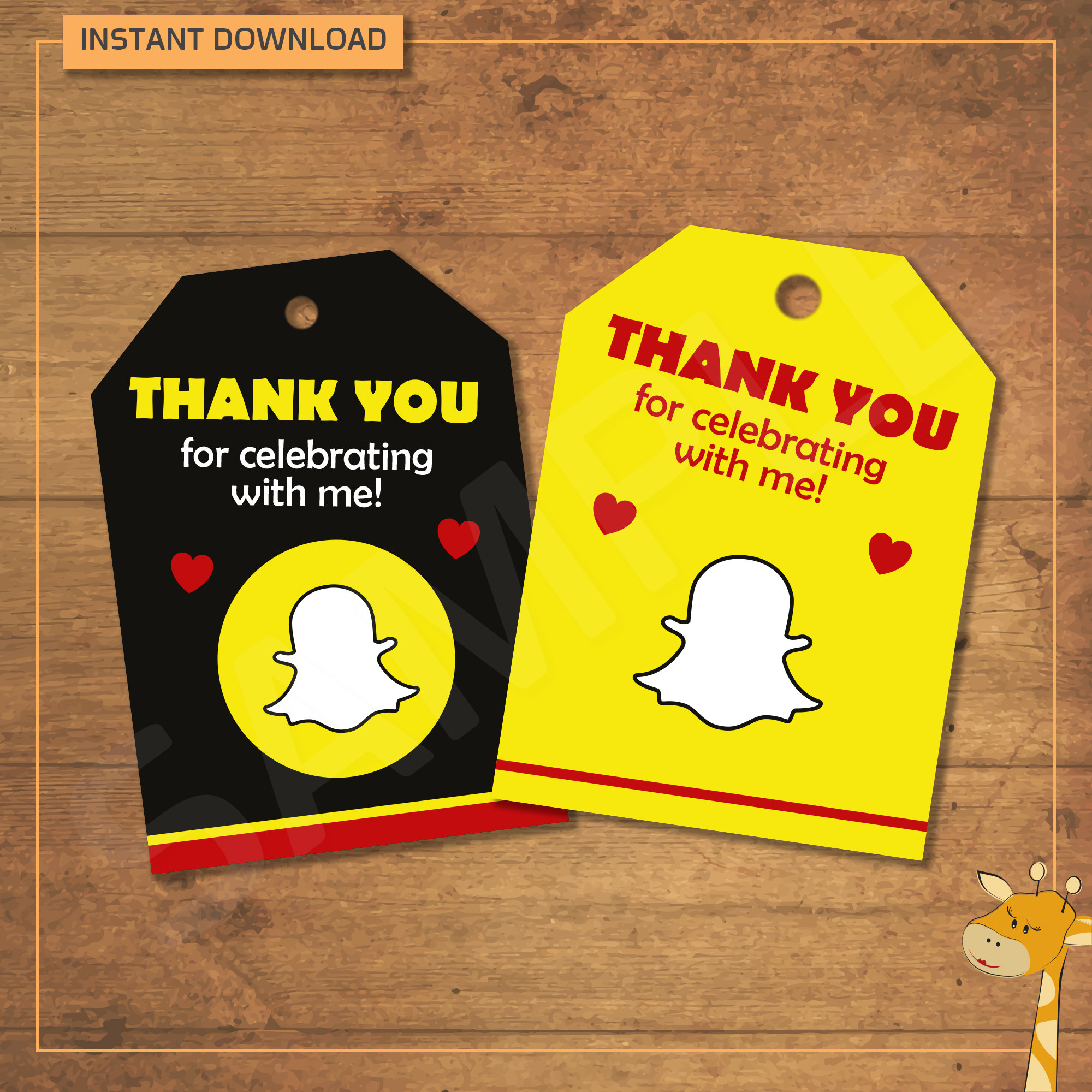12 Snapchat Thank-you - INSTANT DOWNLOAD - Birthday Party, Snapchat ...