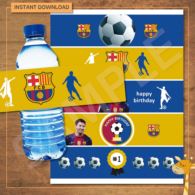 Barcelona Water Bottle Label Birthday Party, MESSI Party, Football ...