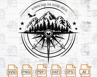 Always Take the Scenic Route Camping Travel Adventure Wild Compass SVG ...