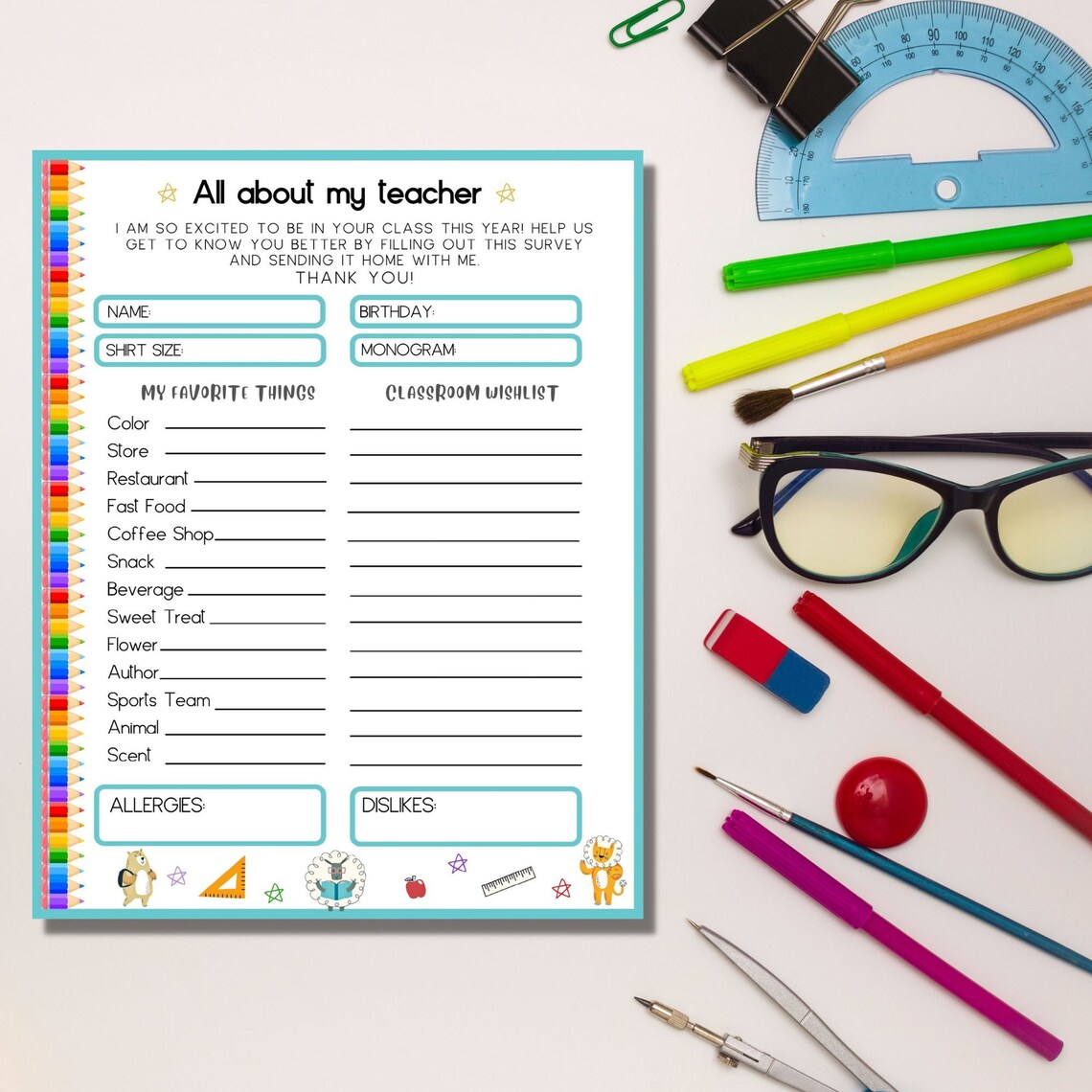 Back to School Teacher Survey Template Teacher Survey All - Etsy