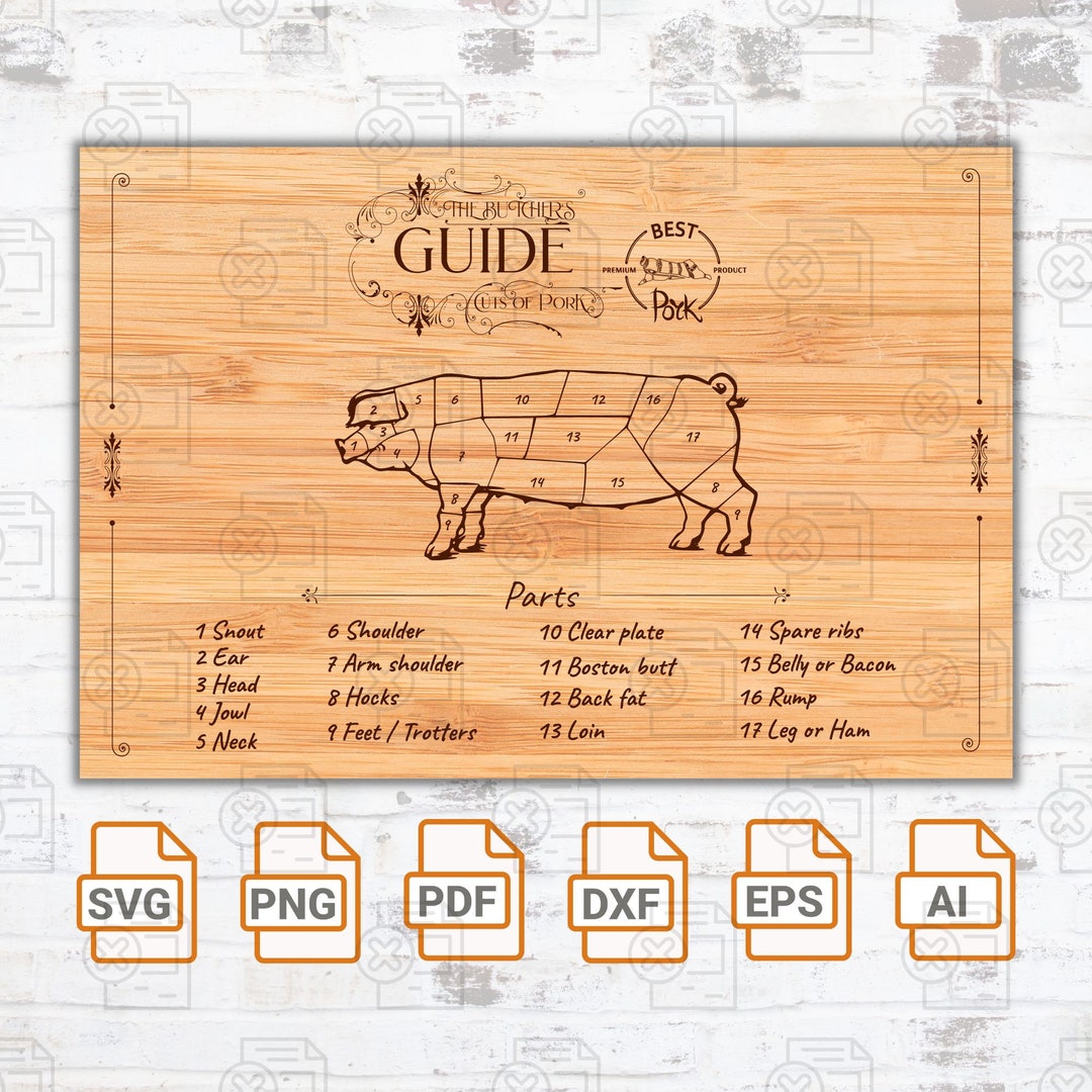 Vector File Pork Cuts| Pork Butcher Guide | Kitchen Butcher Chart ...