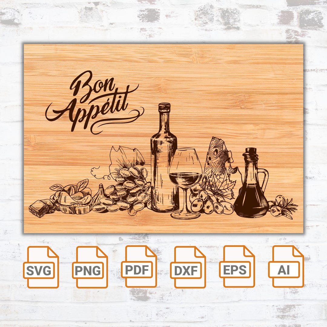 Bon Appetit Cutting Board Svg| Chopping Board| Kitchen Towel| Laser ...