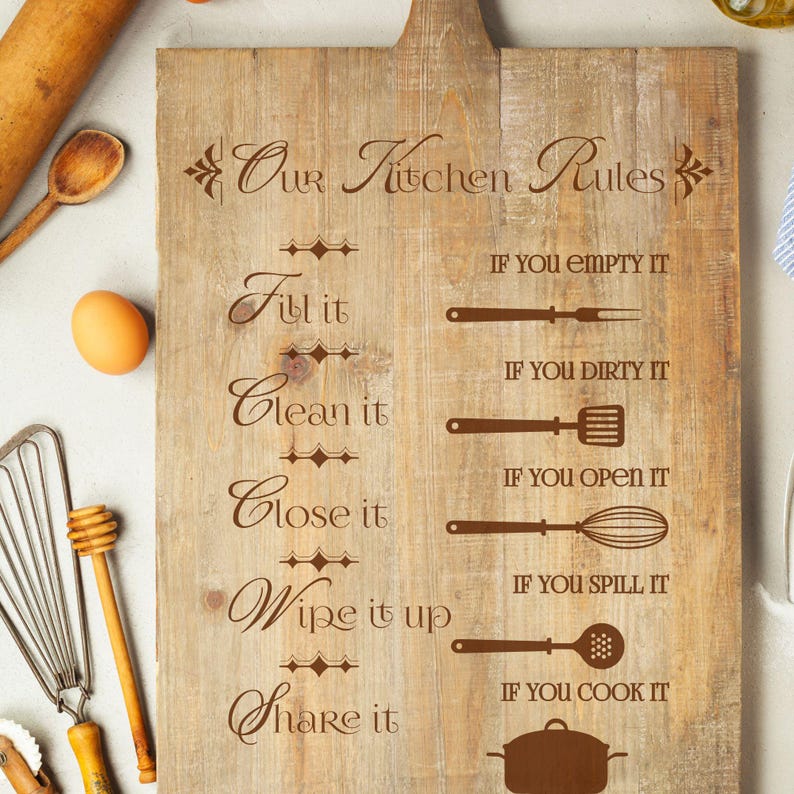 Kitchen Rules Sign SVG: Minimalist Laser Engraving Design (digital ...