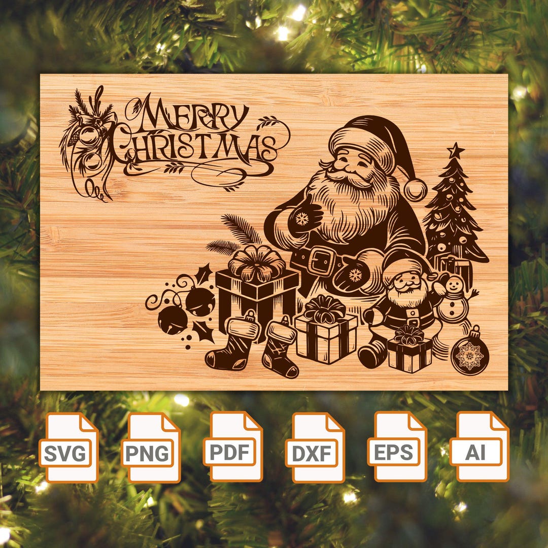 Christmas Santa Laser Engraved SVG Files: Tray Cutting Board (digital ...