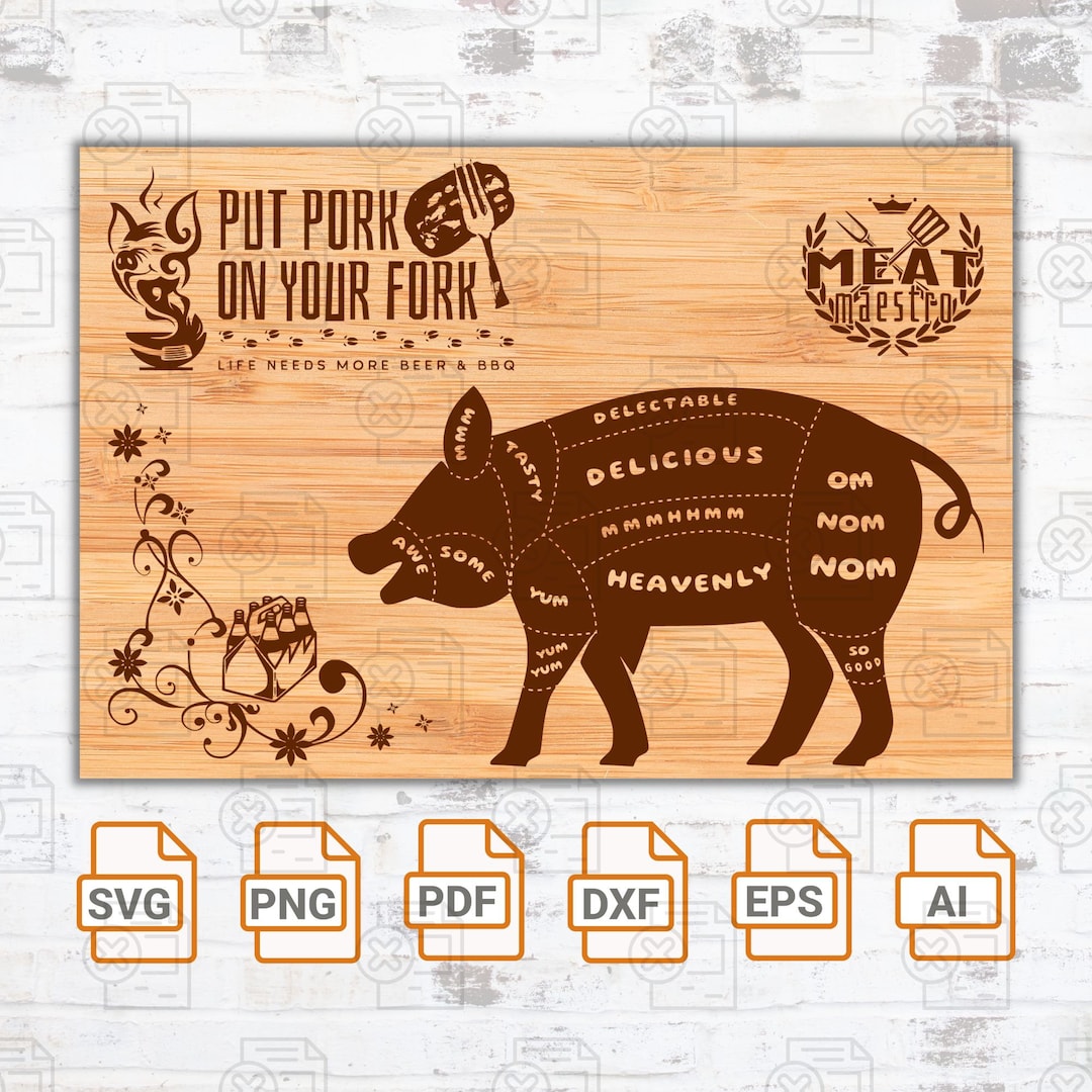 Bbq Tasty Pig Svg File| Pig Cuts Svg| Grillmaster| Cutting Board SVG ...