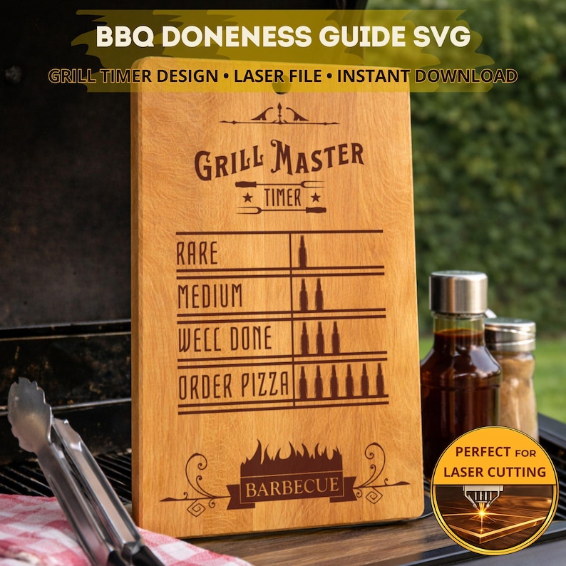 BBQ Doneness Guide SVG – Funny Grill Timer Sign, Cutting Board Laser ...