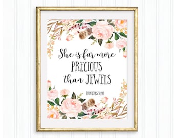 Bible Verse Print She is More Precious Than Rubies Proverbs - Etsy