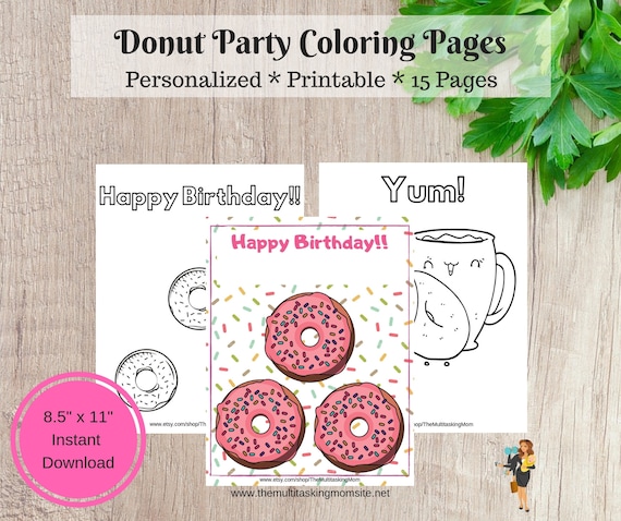 Donut Party Coloring Pages Activity Pages Birthday Party | Etsy