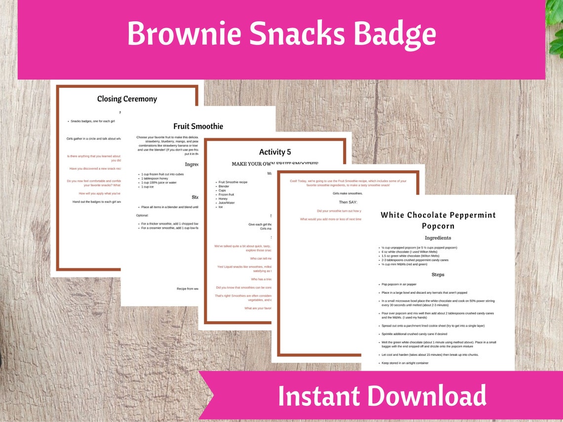 Brownie Snacks Badge Activity Kit Girls Scout Troop Organizer Printable ...