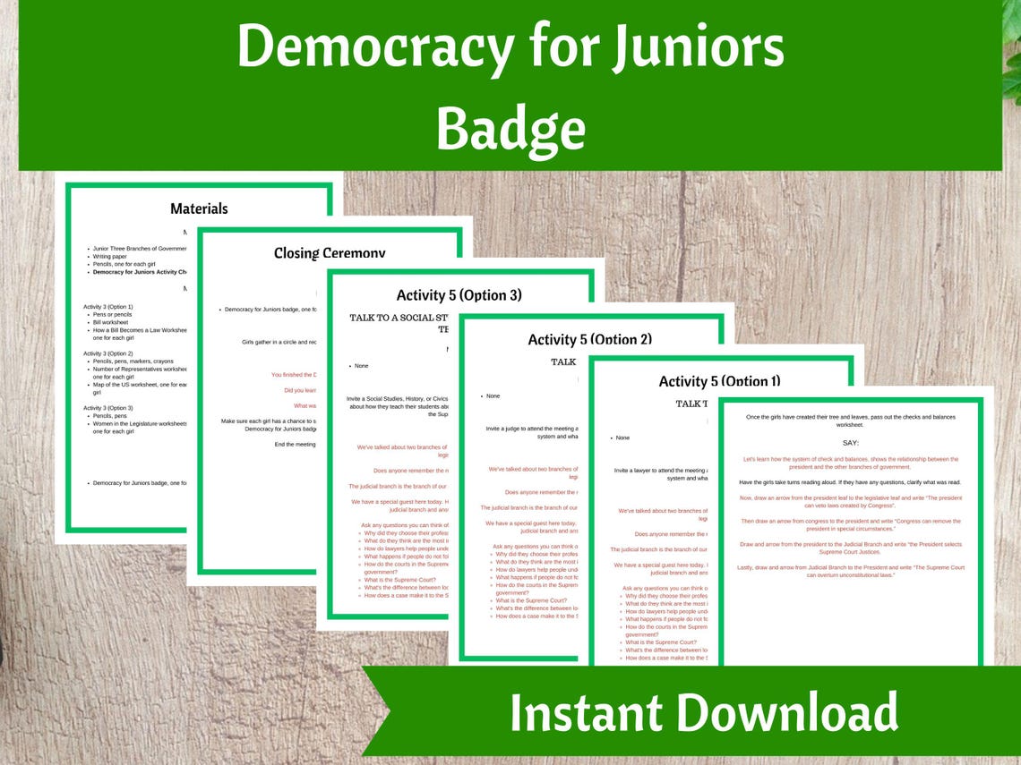 Democracy for Juniors Badge Activity Kit | Girls Scout Troop Organizer ...
