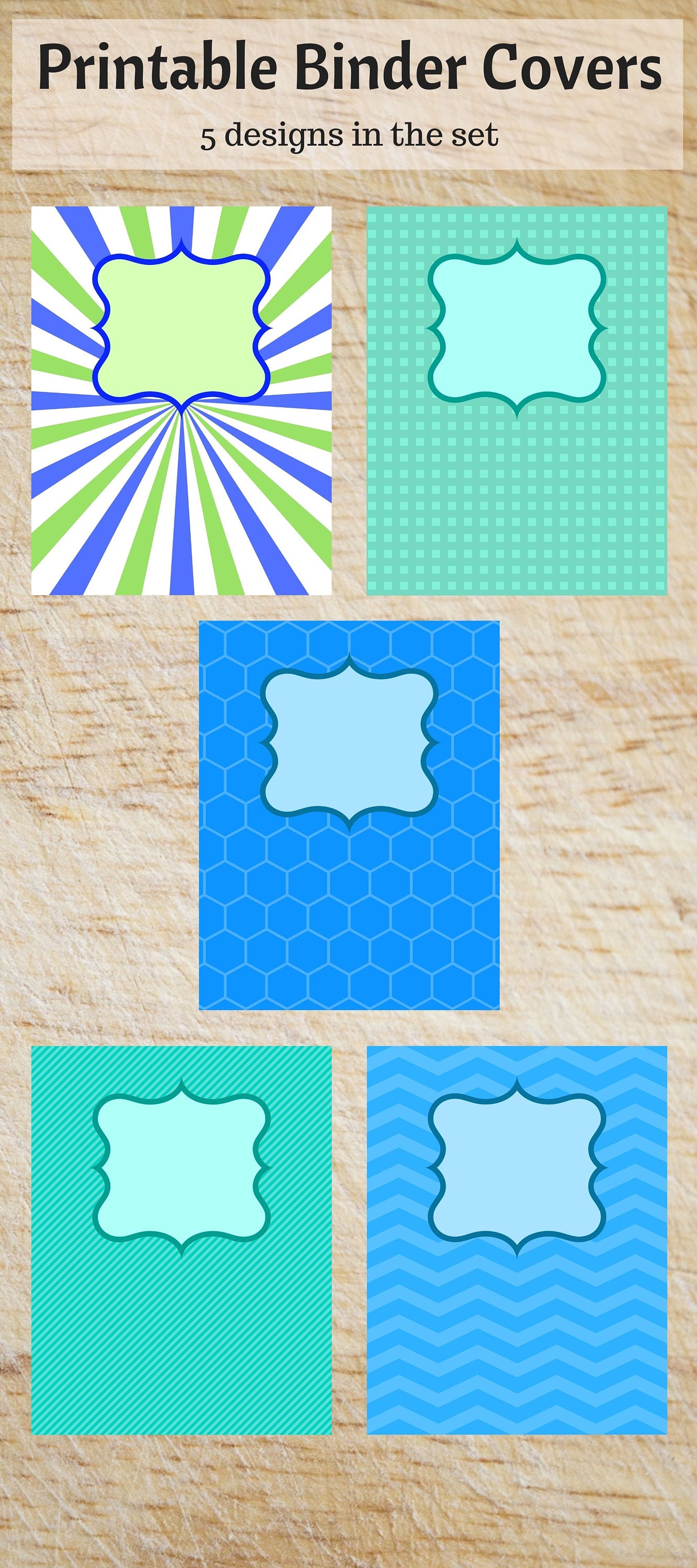 Printable Binder Covers Blue and Green - Etsy