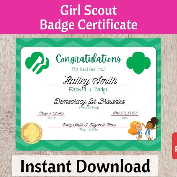 Girl Scout Badge Certificate - Etsy