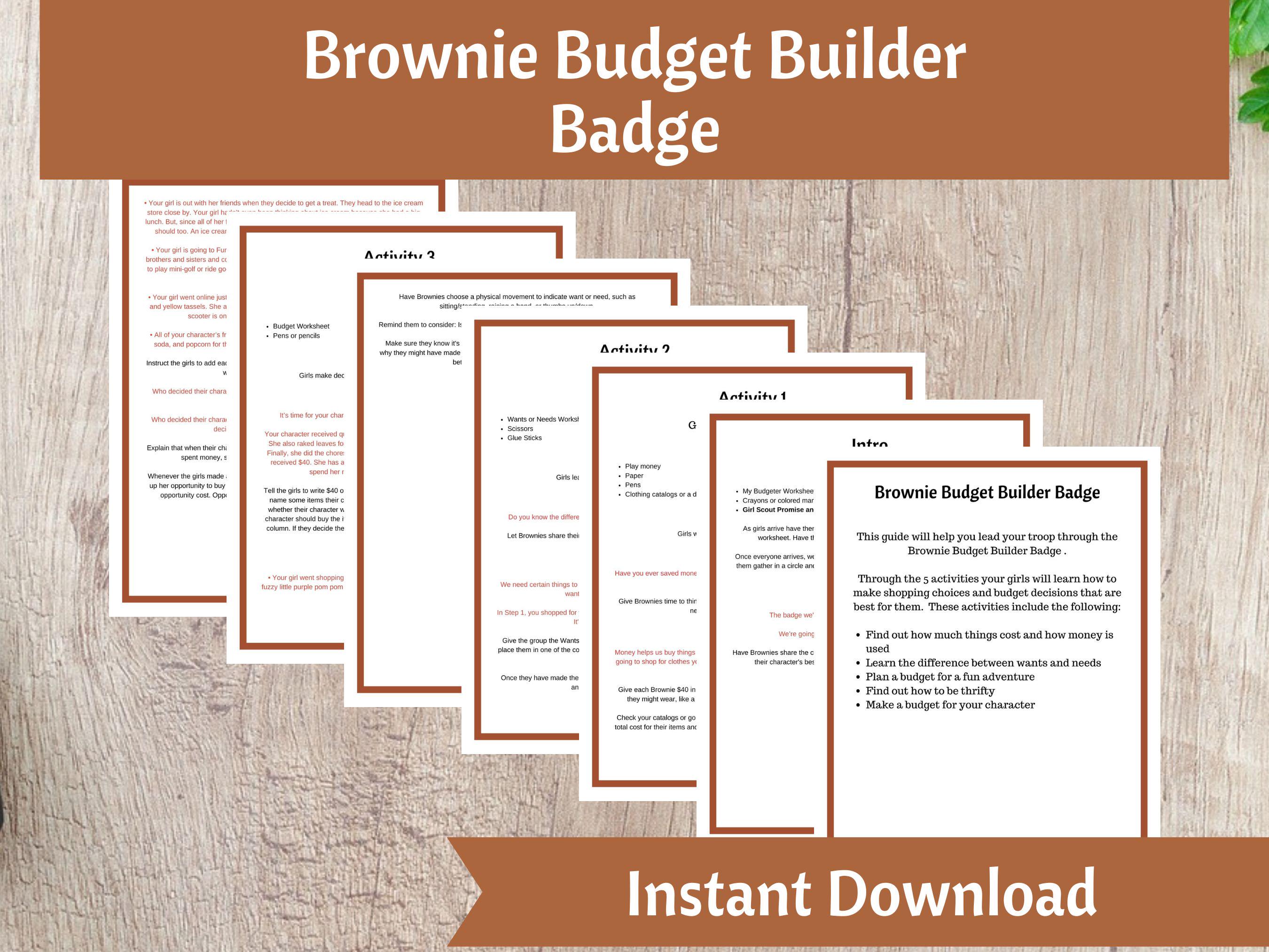 Brownie Budget Builder Badge Activity Kit | Girls Scout Troop Organizer ...