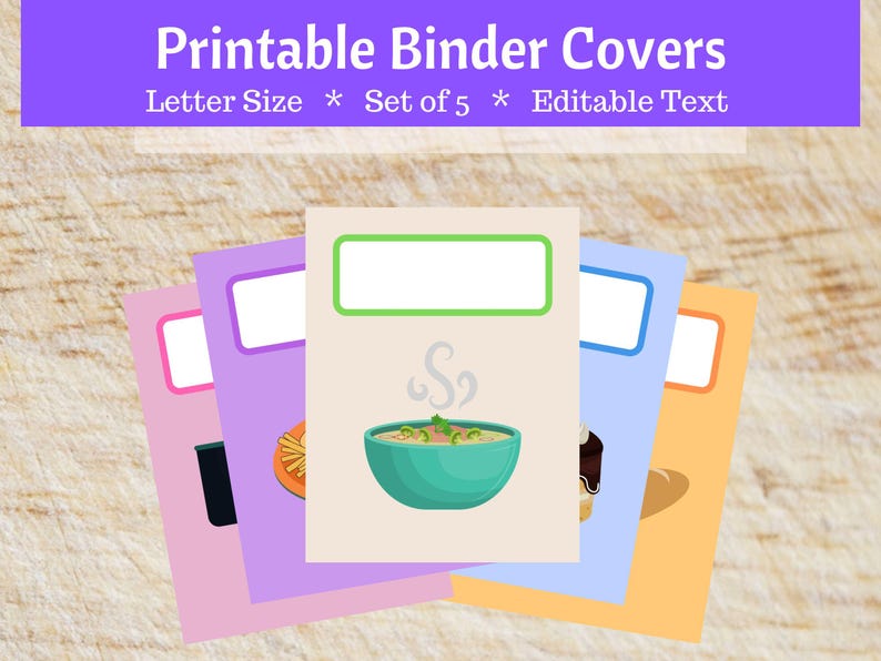 Cooking Printable Binder Covers for School Editable Home Office Binder ...