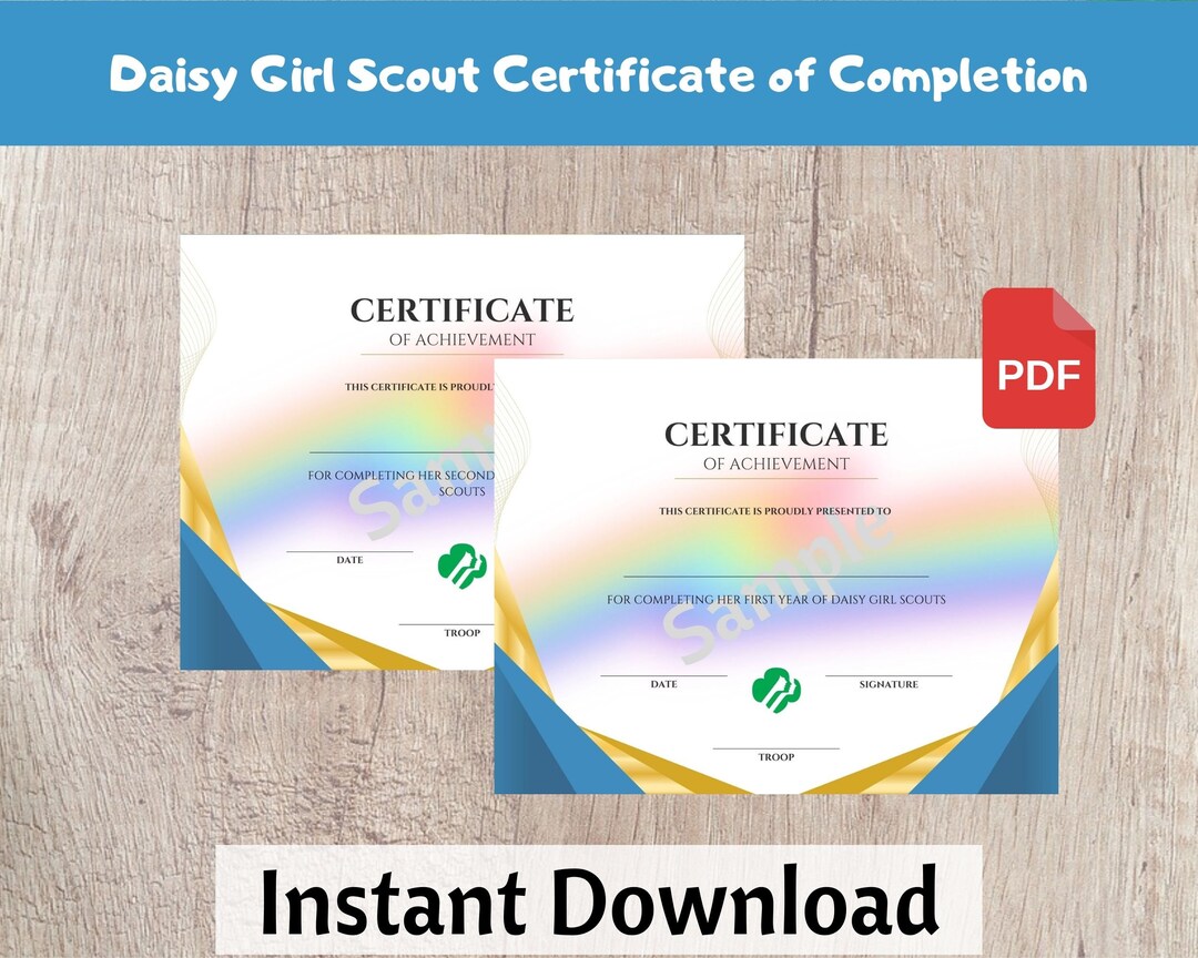 Daisy Girl Scout 1st and 2nd Year Certificate of Completion - Etsy
