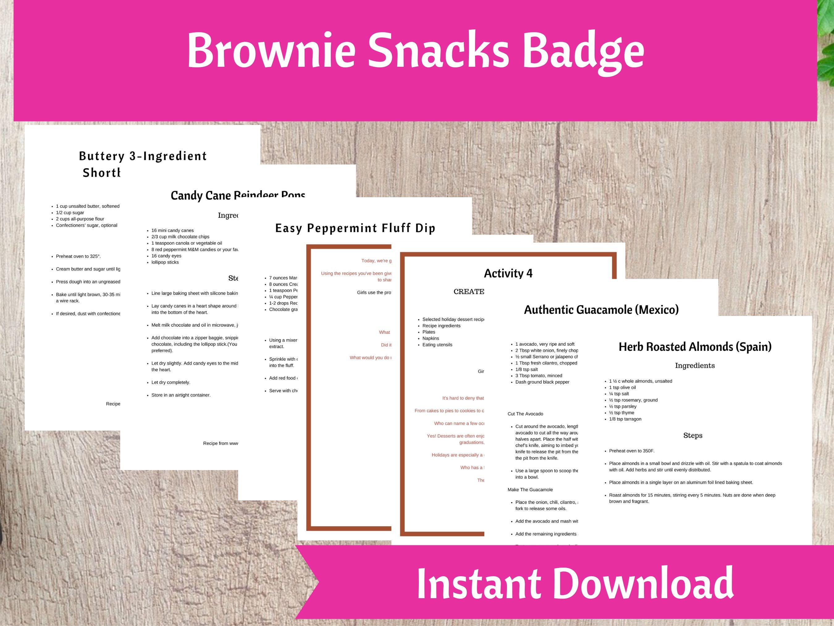 Brownie Snacks Badge Activity Kit Girls Scout Troop Organizer Printable ...
