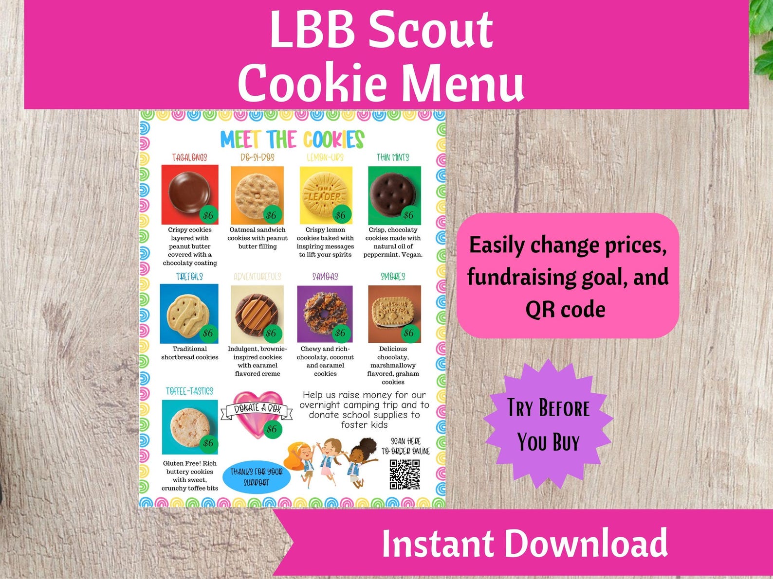 LBB Scout Cookie Menu Sign | Scout Troop Organizer Printable Meet the ...