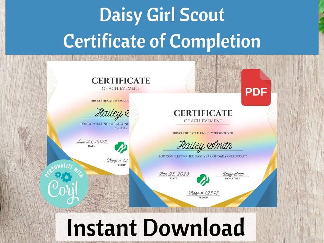 Daisy Girl Scout 1st and 2nd Year Certificate of Completion ...
