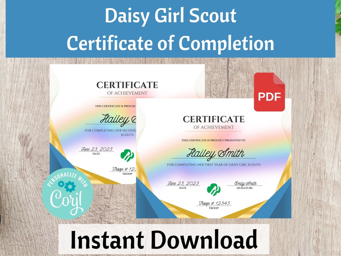 Daisy Girl Scout 1st and 2nd Year Certificate of Completion ...