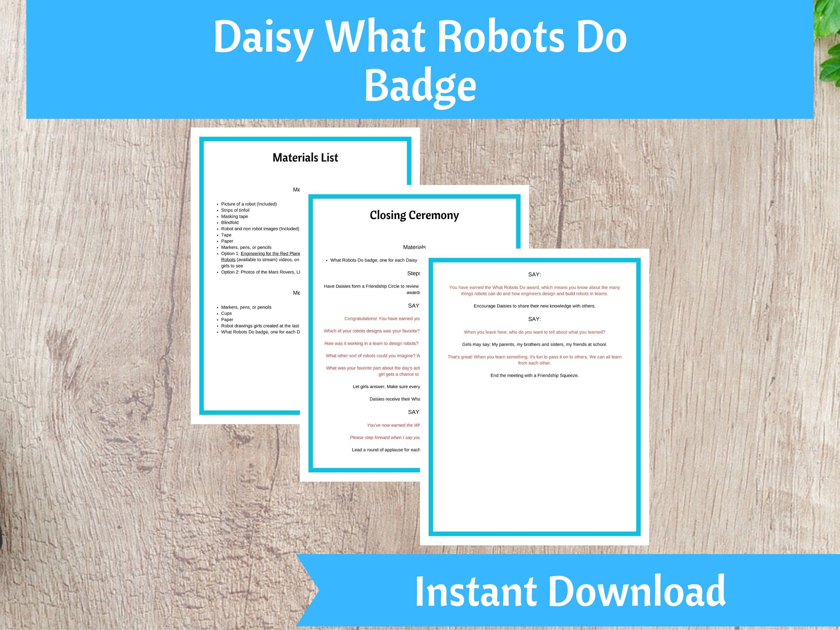Daisy Robotics Badge Bundle - What Robots Do, How Robots Move, Design a ...