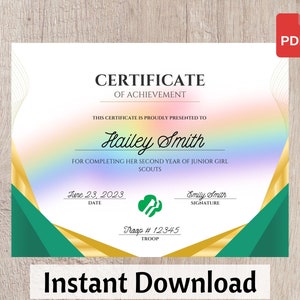 Junior Girl Scout 1st and 2nd Year Certificate of Completion ...