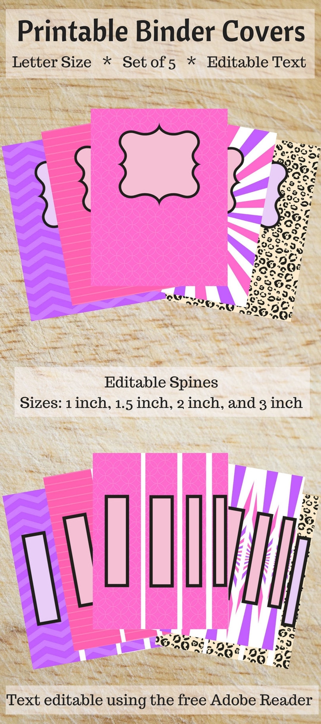 Purple, Pink, and Leopard Printable Binder Covers for School Editable ...