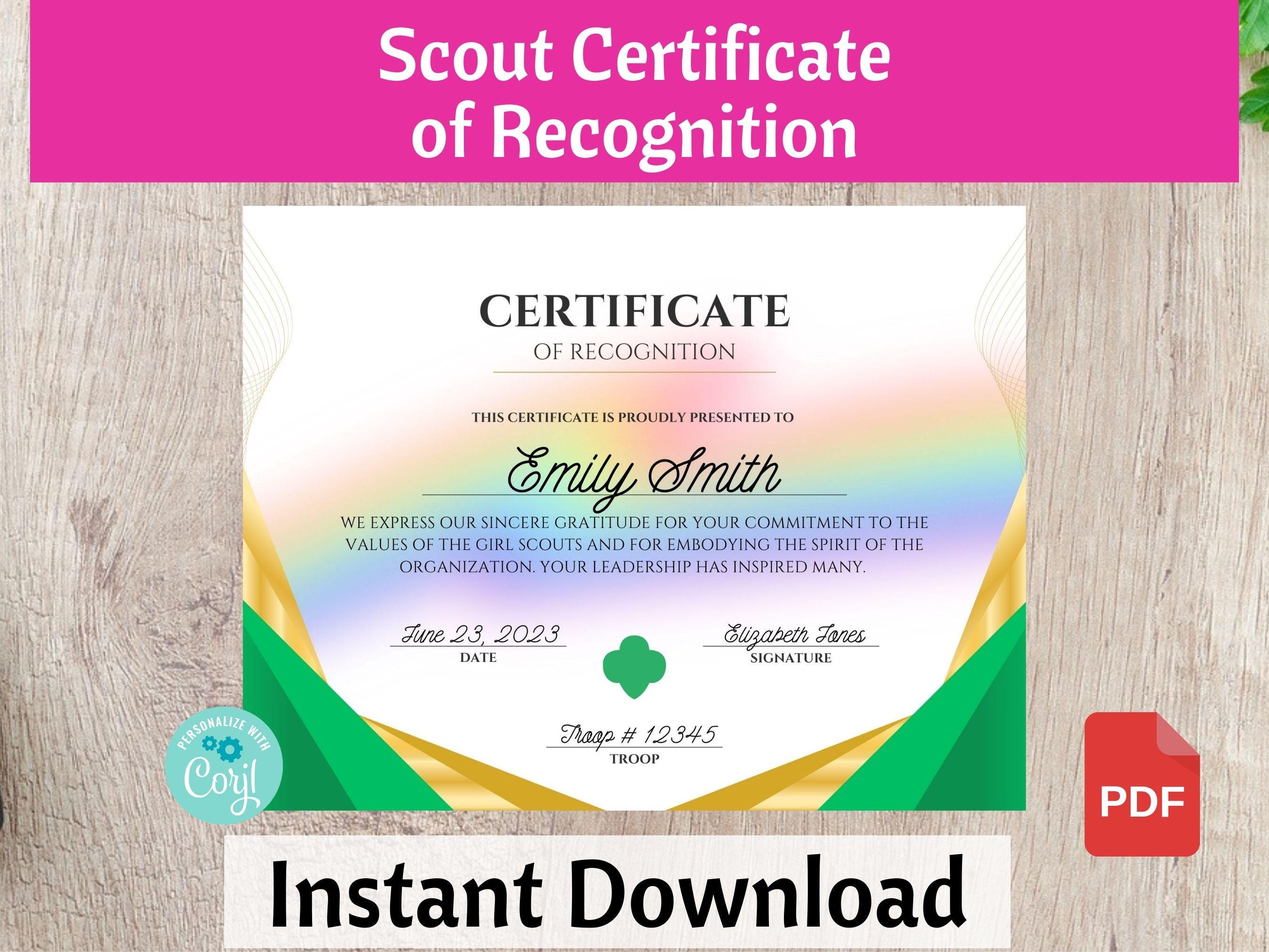 Certificate of Recognition - Scouts Bridging Ceremony - Printable ...