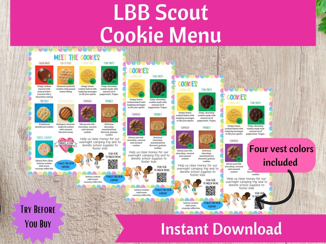 LBB Scout Cookie Menu Sign | Scout Troop Organizer Printable Meet the ...