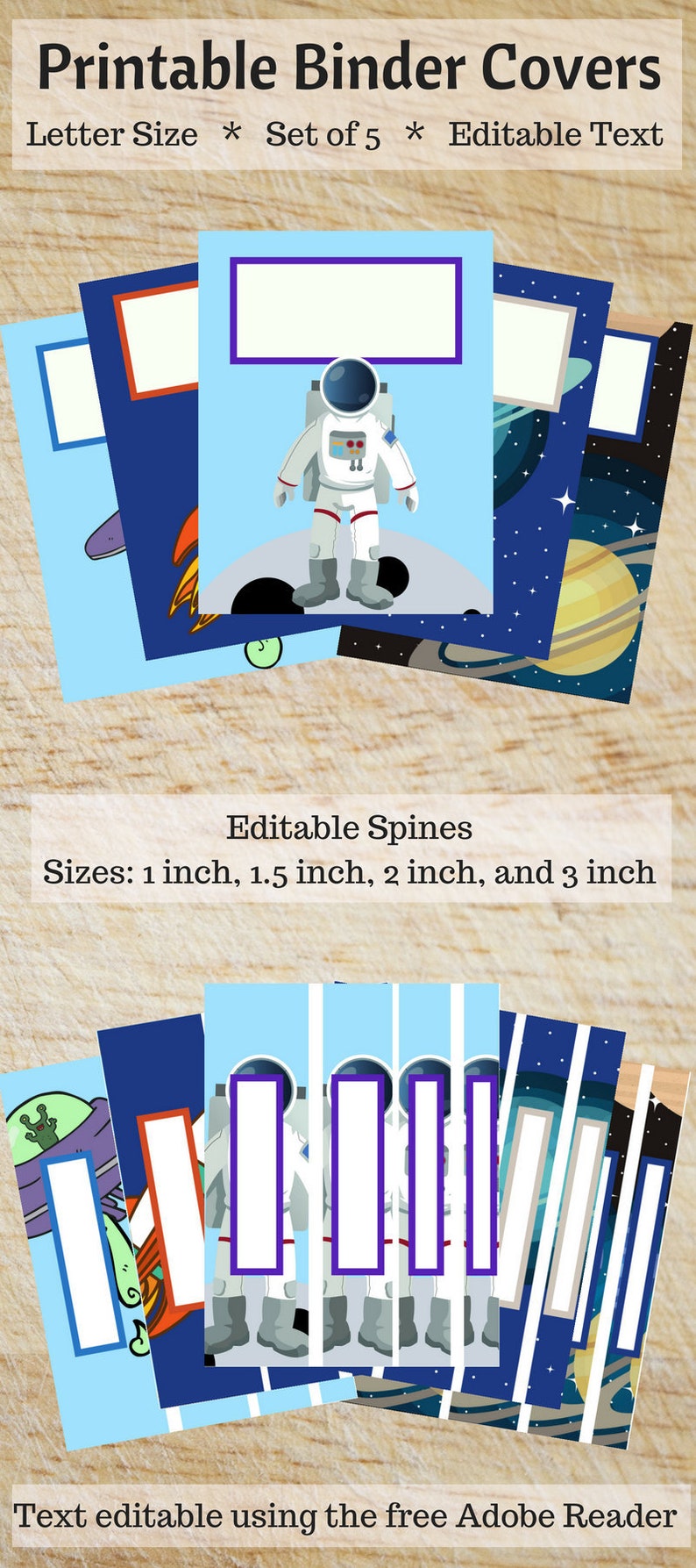 Space Printable Binder Covers for School Editable Home Office Binder ...