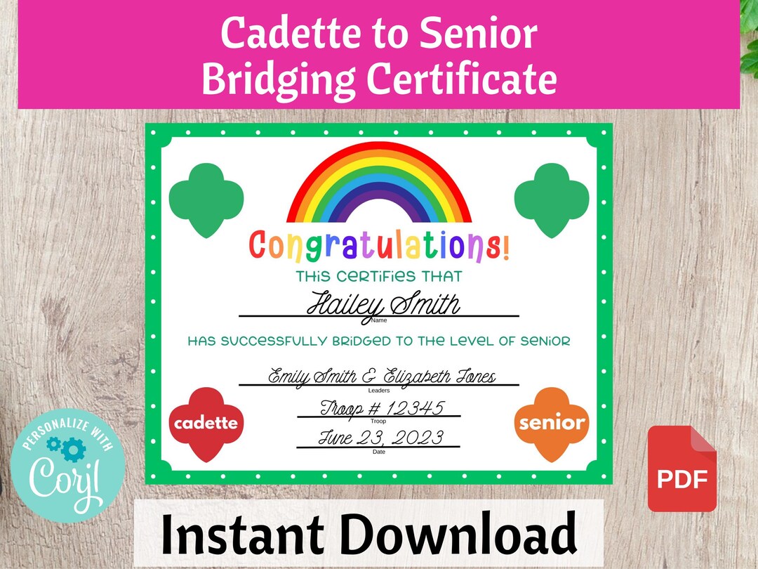 Cadette to Senior Bridging Certificate Scouts Bridging Ceremony ...