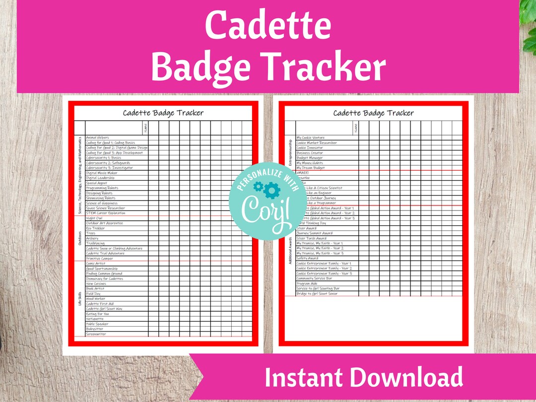 Cadette Badge Tracker | Scout Troop Organizer Printable - Etsy
