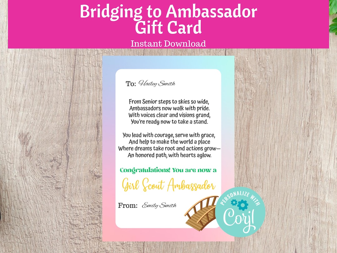 Bridging to Ambassador Gift Card Troop Leader Resource Girl Scout Gift ...