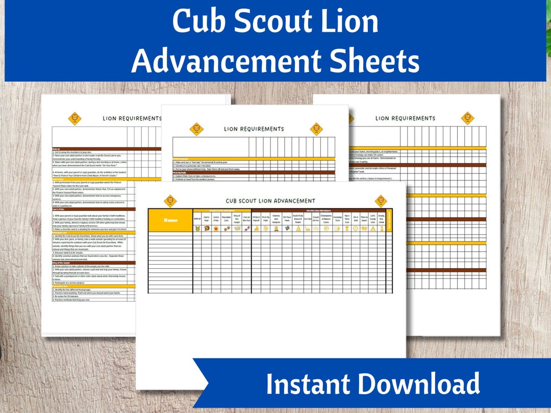 Cub Scout Lion Advancement Requirements Tracker Printable Instant ...