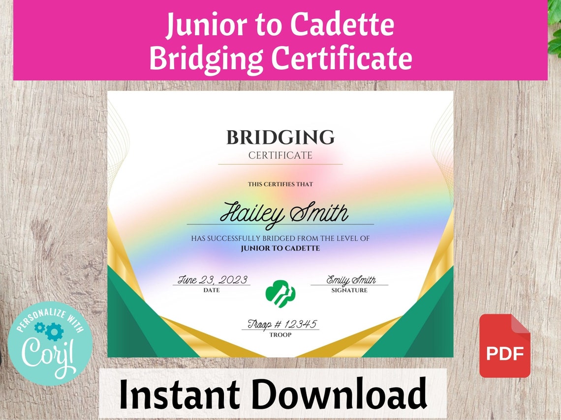 Junior to Cadette Bridging Certificate Girls Scouts Bridging Ceremony ...