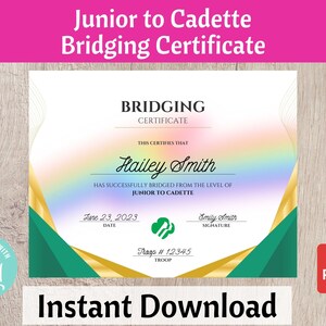 Junior to Cadette Bridging Certificate Girls Scouts Bridging Ceremony ...