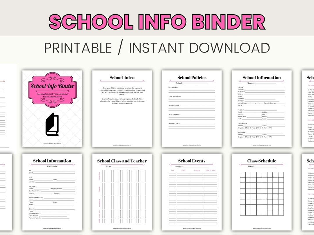 School Information Binder Printable Household Management Family ...