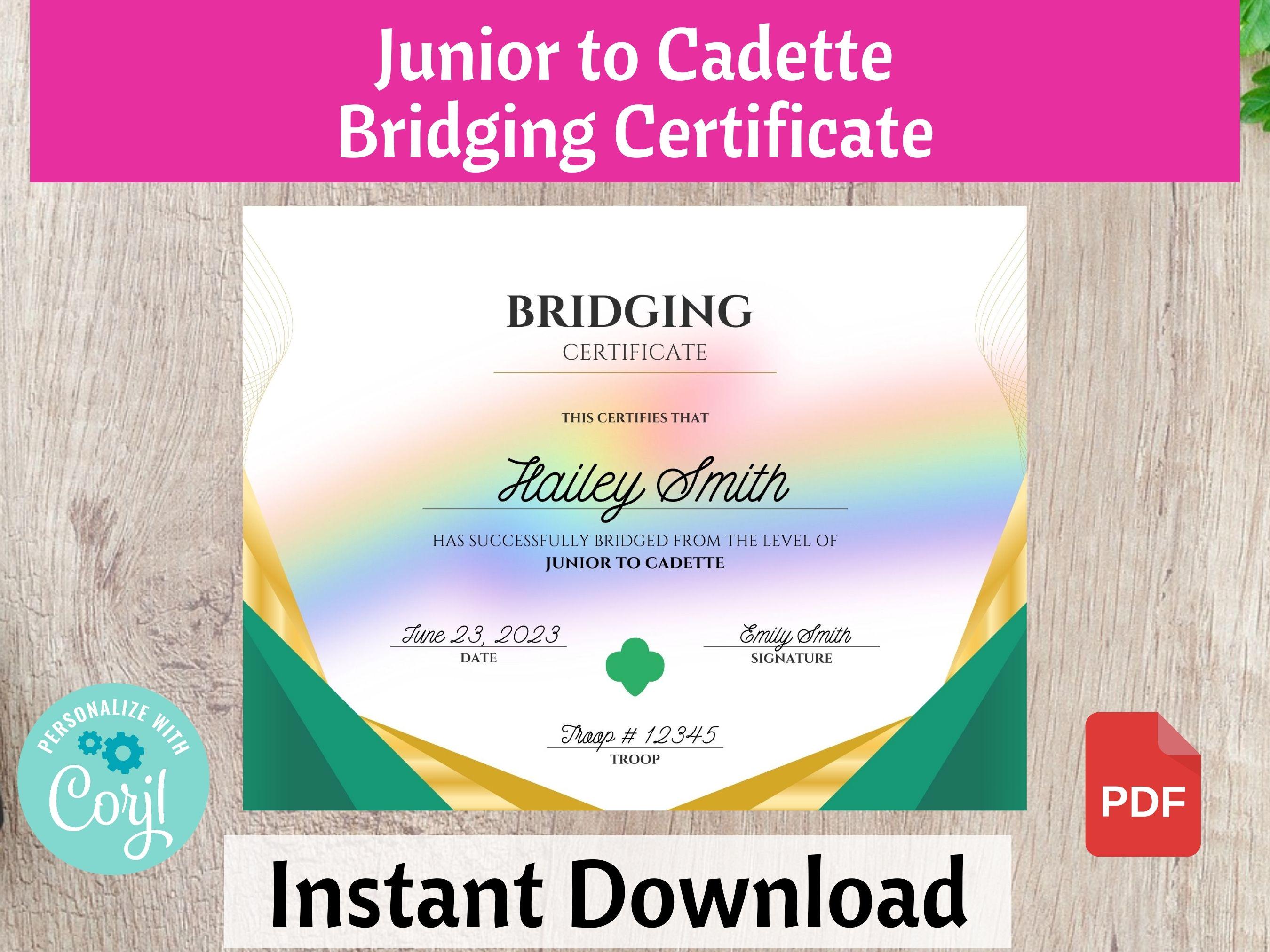 Junior to Cadette Bridging Certificate Scouts Bridging Ceremony ...