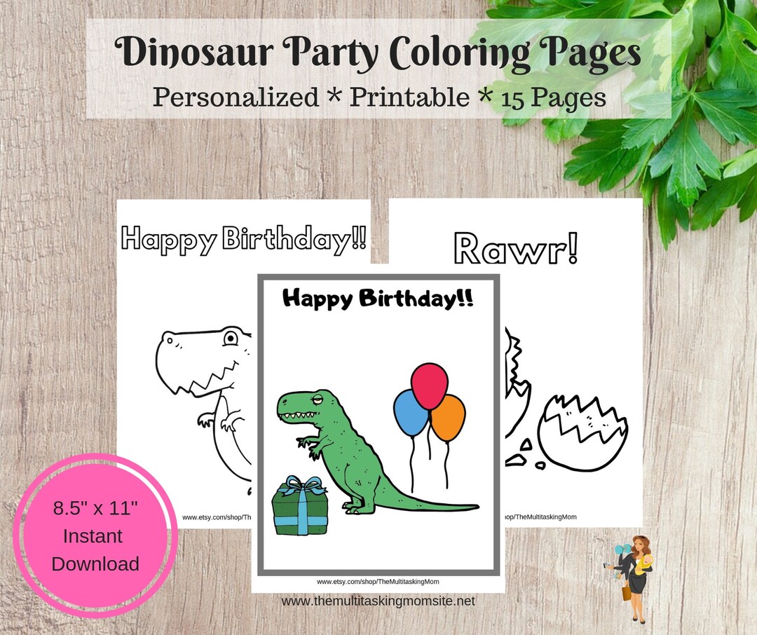 Dinosaur Party Coloring Pages, Activity Pages, Birthday Party Activity ...