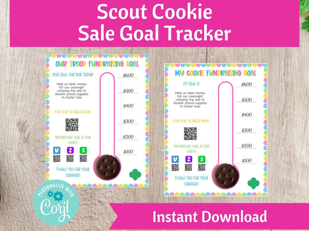 Scout Cookie Sale Goal Tracker | Scout Troop Organizer Printable Sale ...