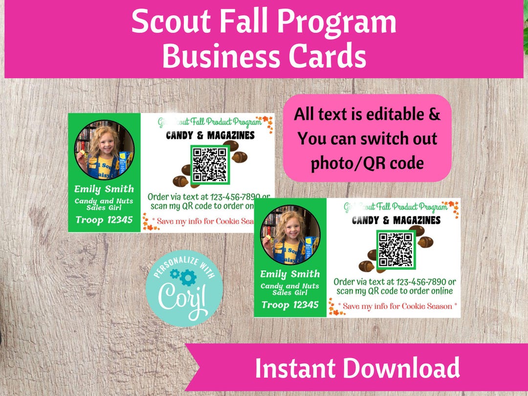 Scout Fall Product Program Business Cards With QR Code - Printable ...