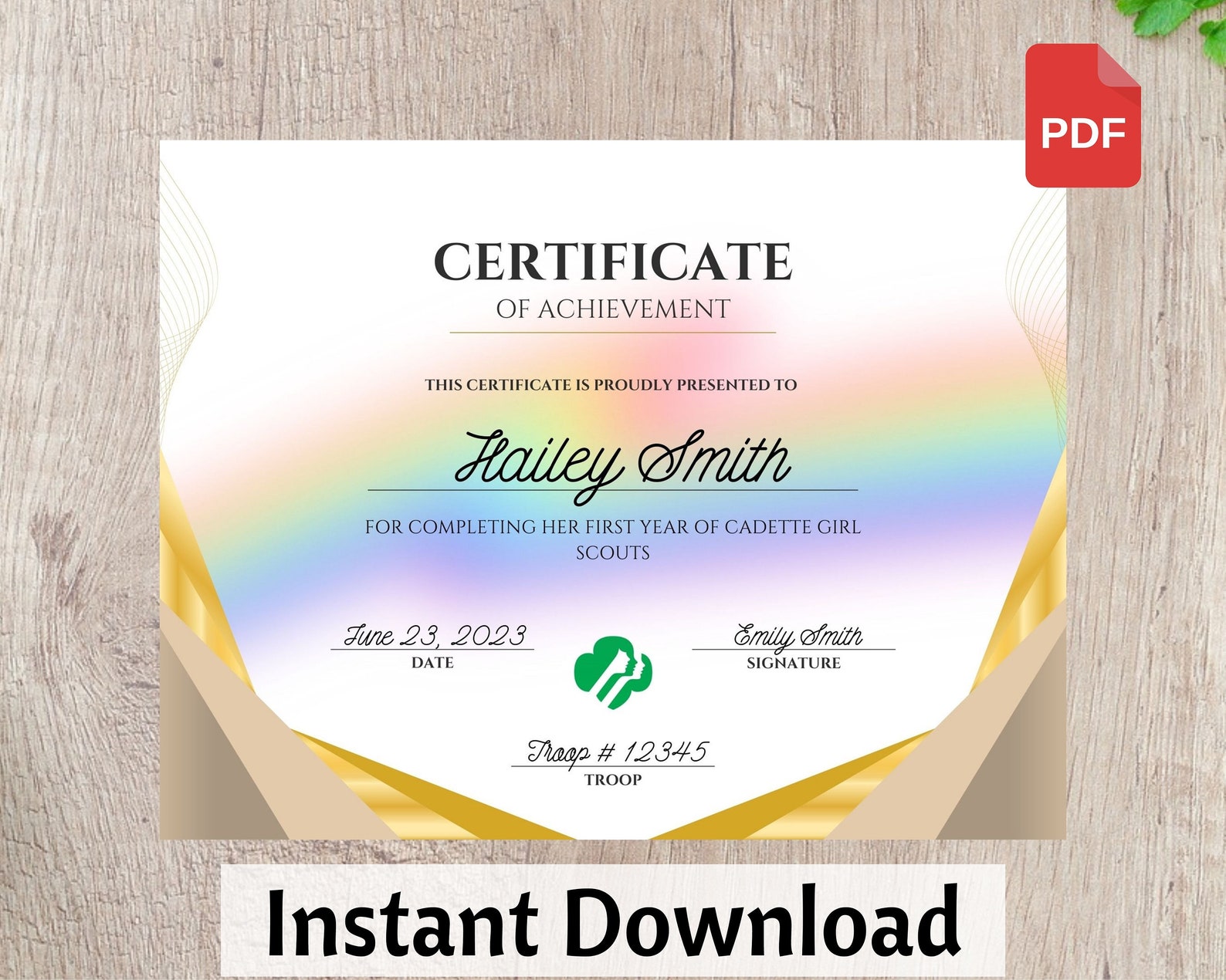 Cadette Girl Scout 1st, 2nd, and 3rd Year Certificate of Completion ...