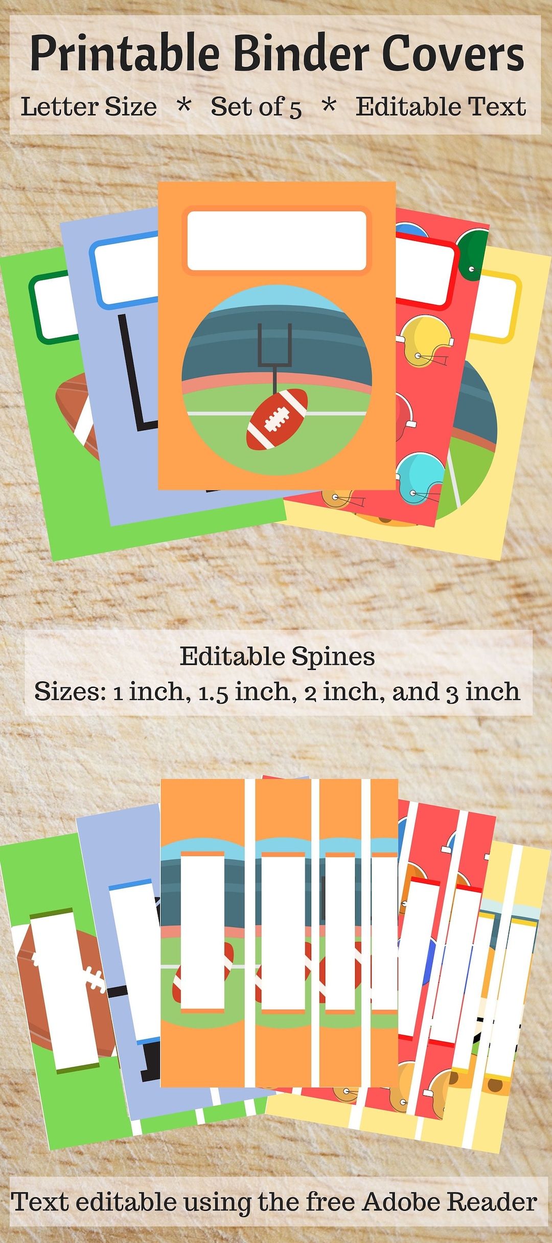 Football Printable Binder Covers for School Editable Home Office Binder ...