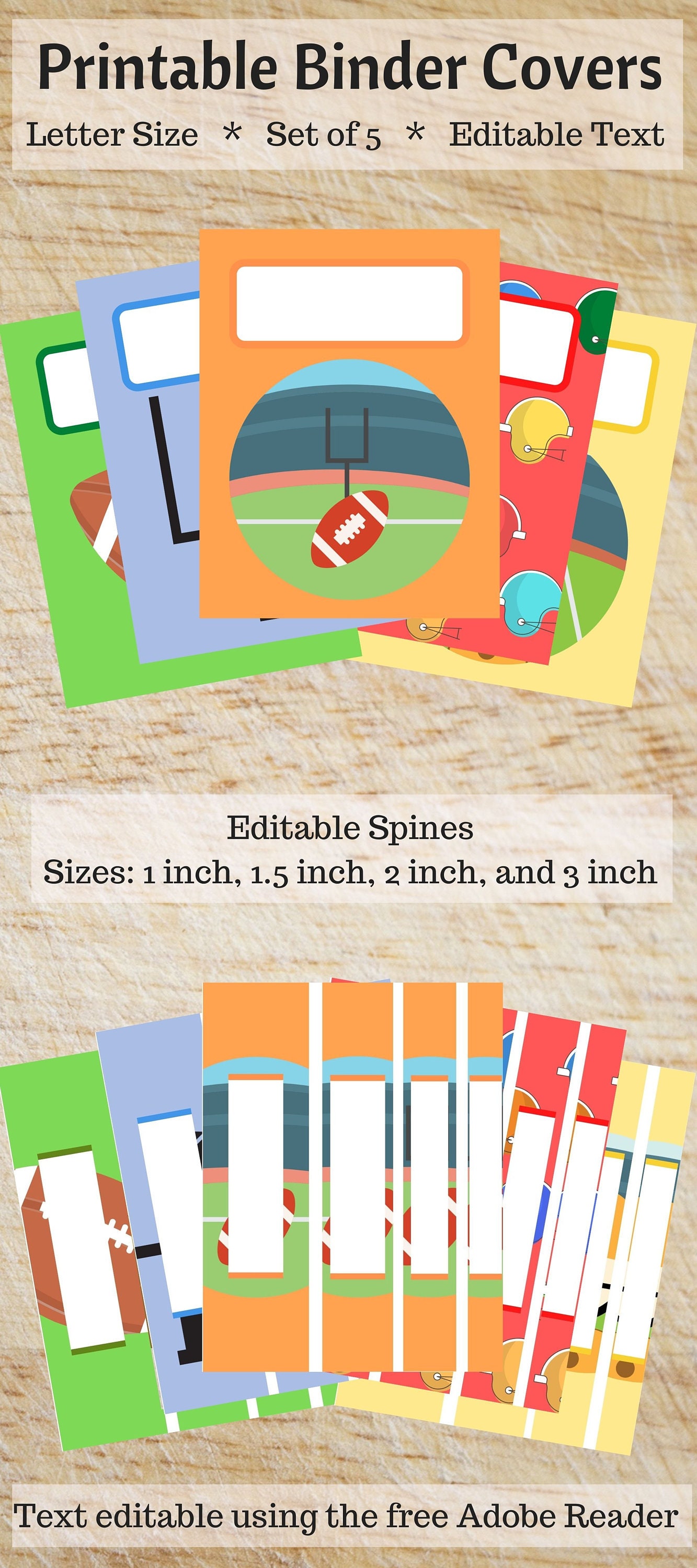 Football Printable Binder Covers for School Editable Home Office Binder ...