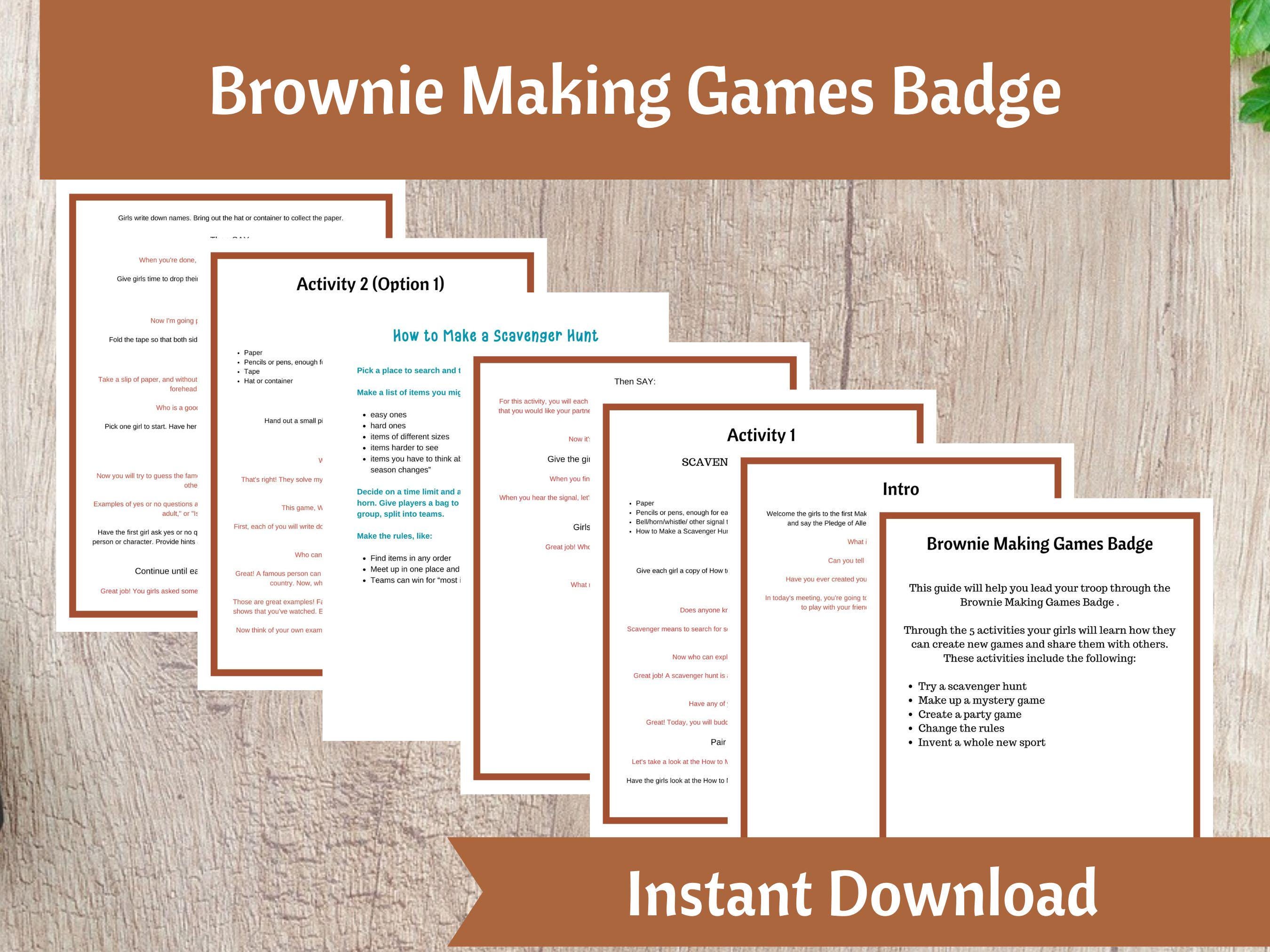 Brownie Making Games Badge Activity Kit | Girls Scout Troop Organizer ...
