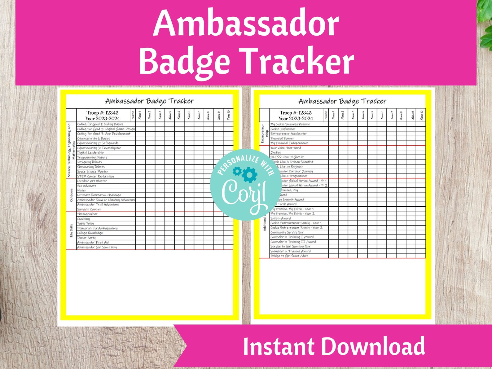 Ambassador Badge Tracker Girls Scout Troop Organizer Printable - Etsy