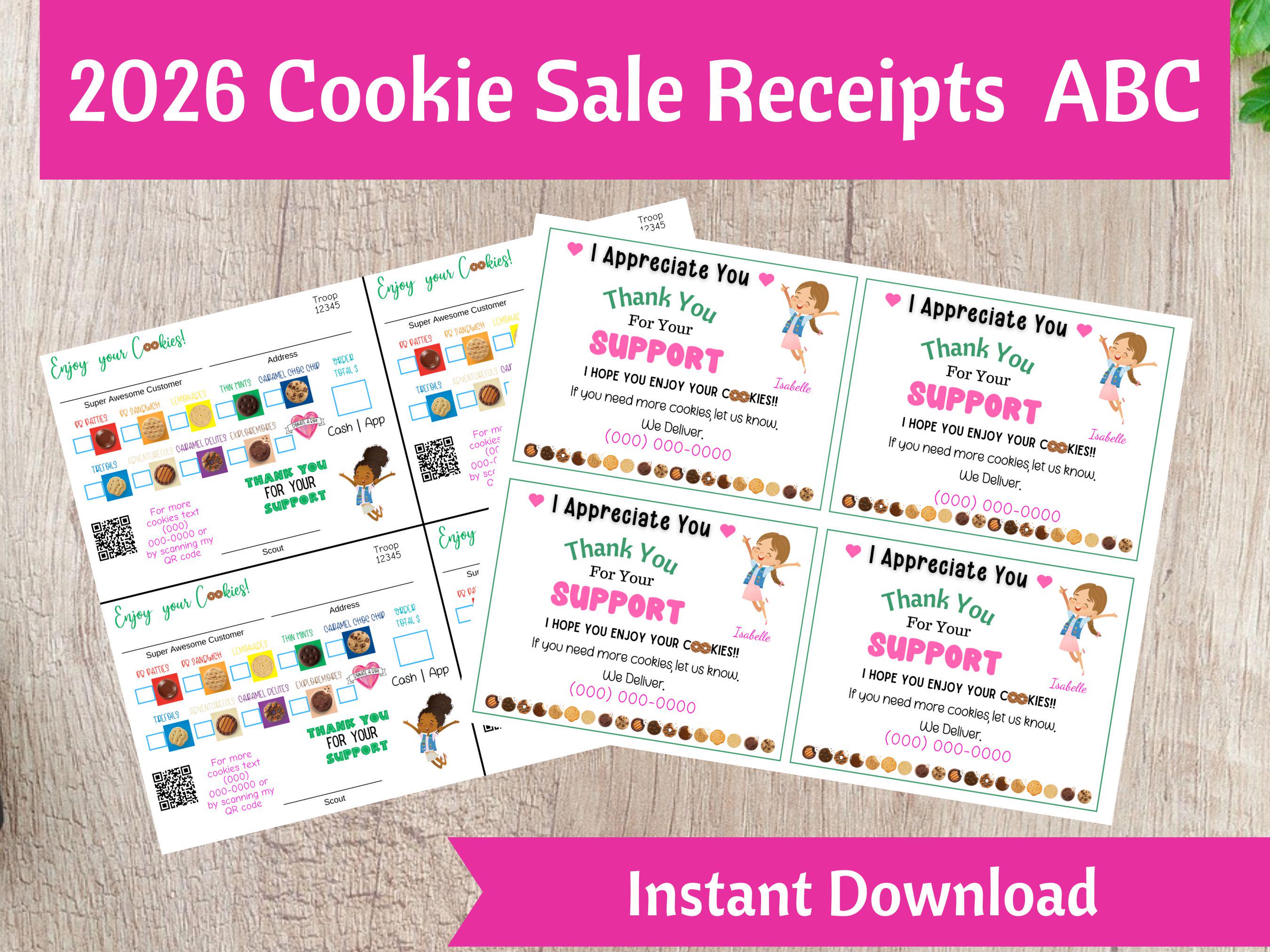 2026 Cookie Sales Receipts ABC | Scout Troop Organizer Printable - Etsy