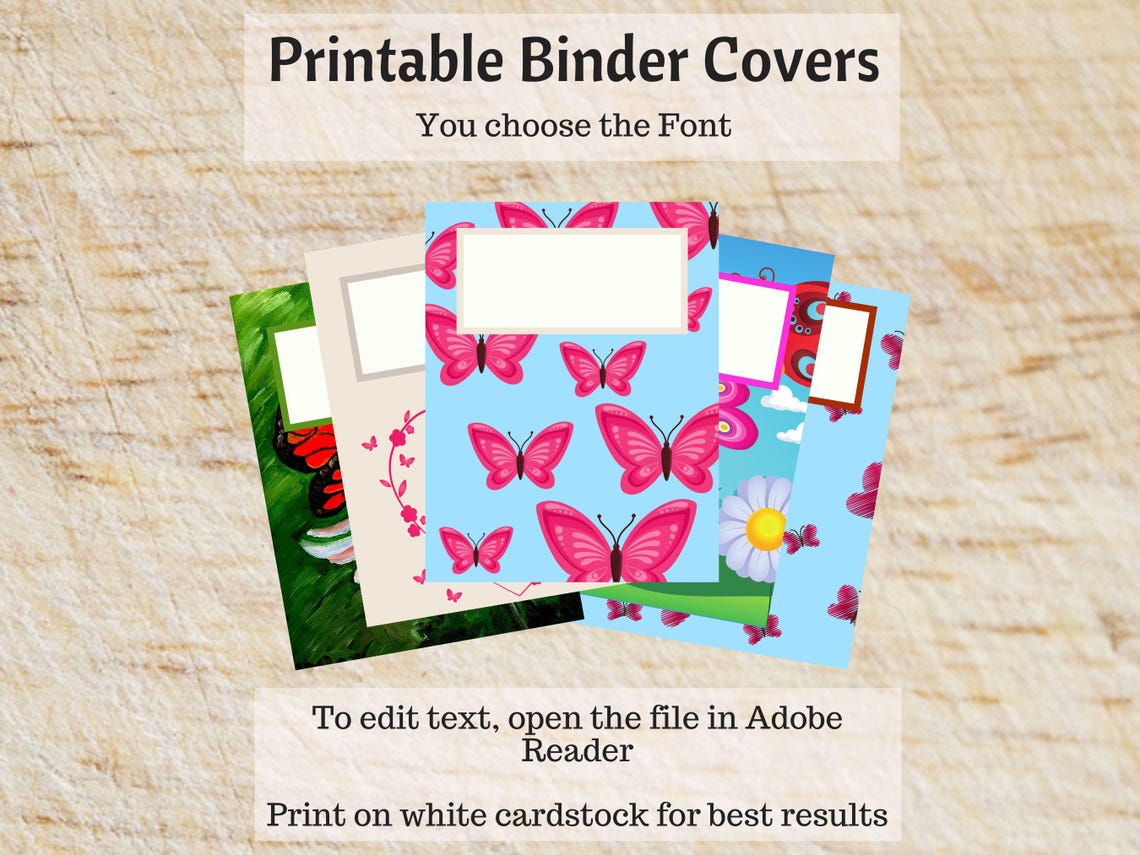 Butterfly Printable Binder Covers for School Editable Home Office ...