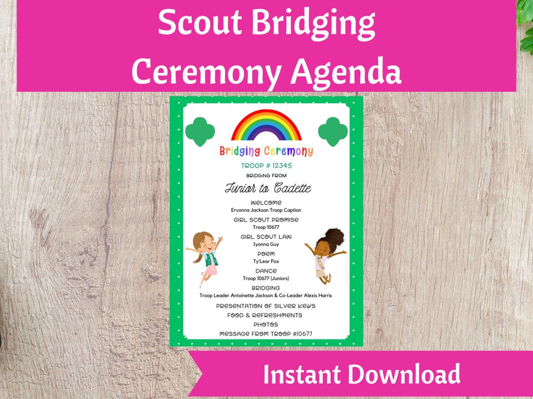 Bridging Ceremony Agenda - Scout Leader Resource - Printable Instant ...
