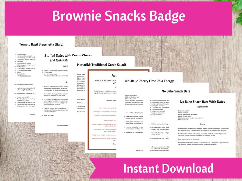 Brownie Snacks Badge Activity Kit Girls Scout Troop Organizer Printable ...